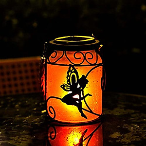 Ostritec Solar Lantern Outdoor, Flickering Flame Hanging Lantern, Waterproof Solar Fairy Lantern , Heavy Duty Retro Metal Frosted Glass Decor for Yard, Patio, Garden, Path, RV, Halloween Gift