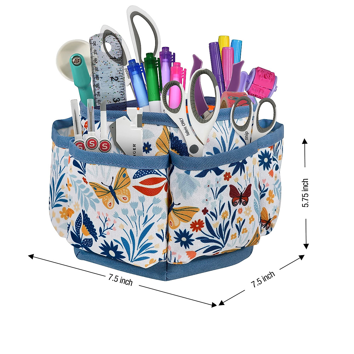 SINGER 360 Degree Rotating Organizer for Tabletop, Counter, Storage, Sewing Supplies, Art Supplies with Compartments, Butterfly Floral Print