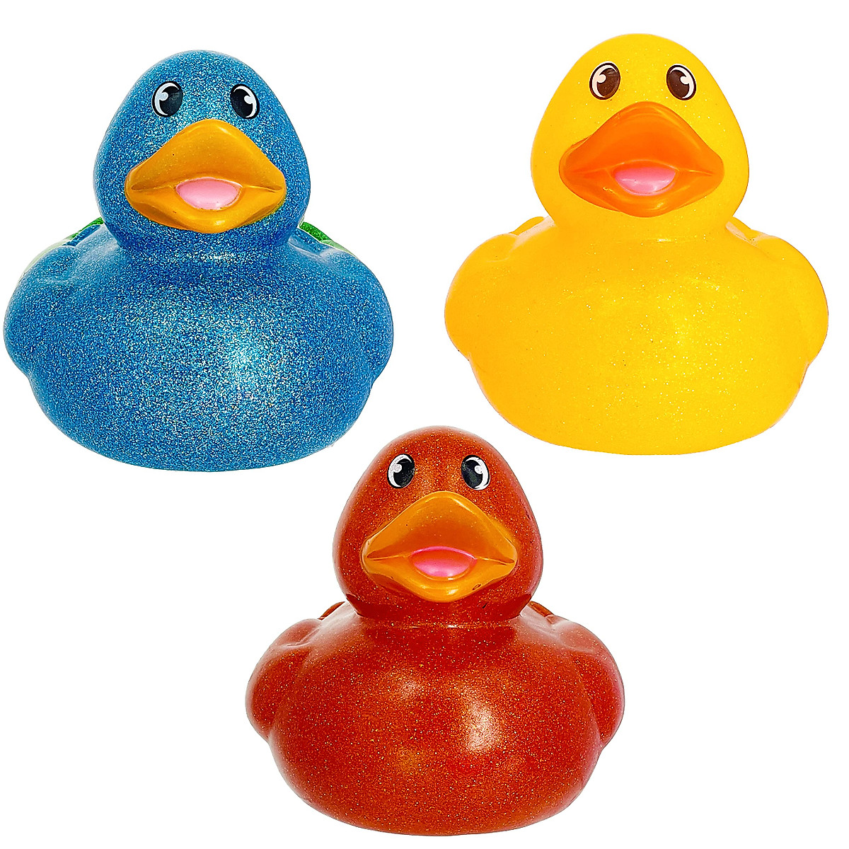 The Dreidel Company Giant Glitter Rubber Duck Toy with Sound Assortment Duckies for Kids, Bath Birthday Gifts Baby Showers Summer Beach and Pool Activity, 6" (3-Pack)