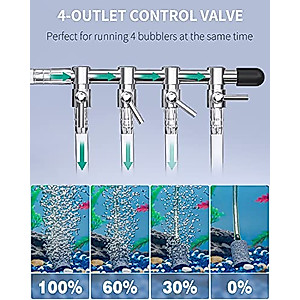 Pawfly 7 W 254 GPH Commercial Air Pump Adjustable Quiet Oxygen Aerator Pump with Air Stones 4 Outlets Manifold and Airline Tubing Accessories for Up to 300 Gallon Tank Aquarium Pond