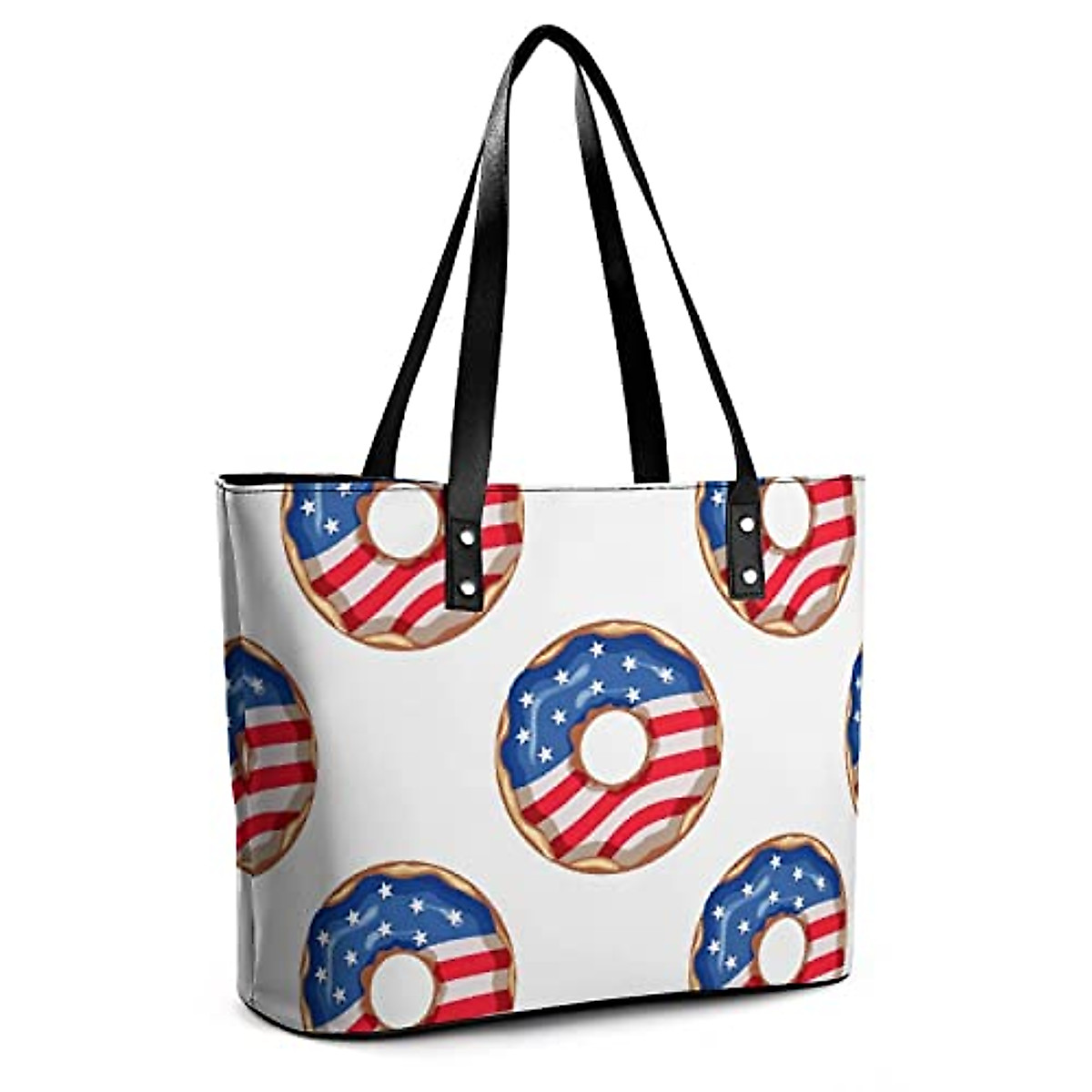 Womens Handbag Donut Pattern American Flag Leather Tote Bag Top Handle Satchel Bags For Lady