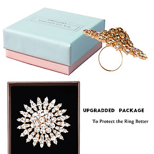 Jojomina Silver Rhinestone Chunky Cocktail Statement Ring for Women Adjustable Crystal Ring for Party Prom Free Size