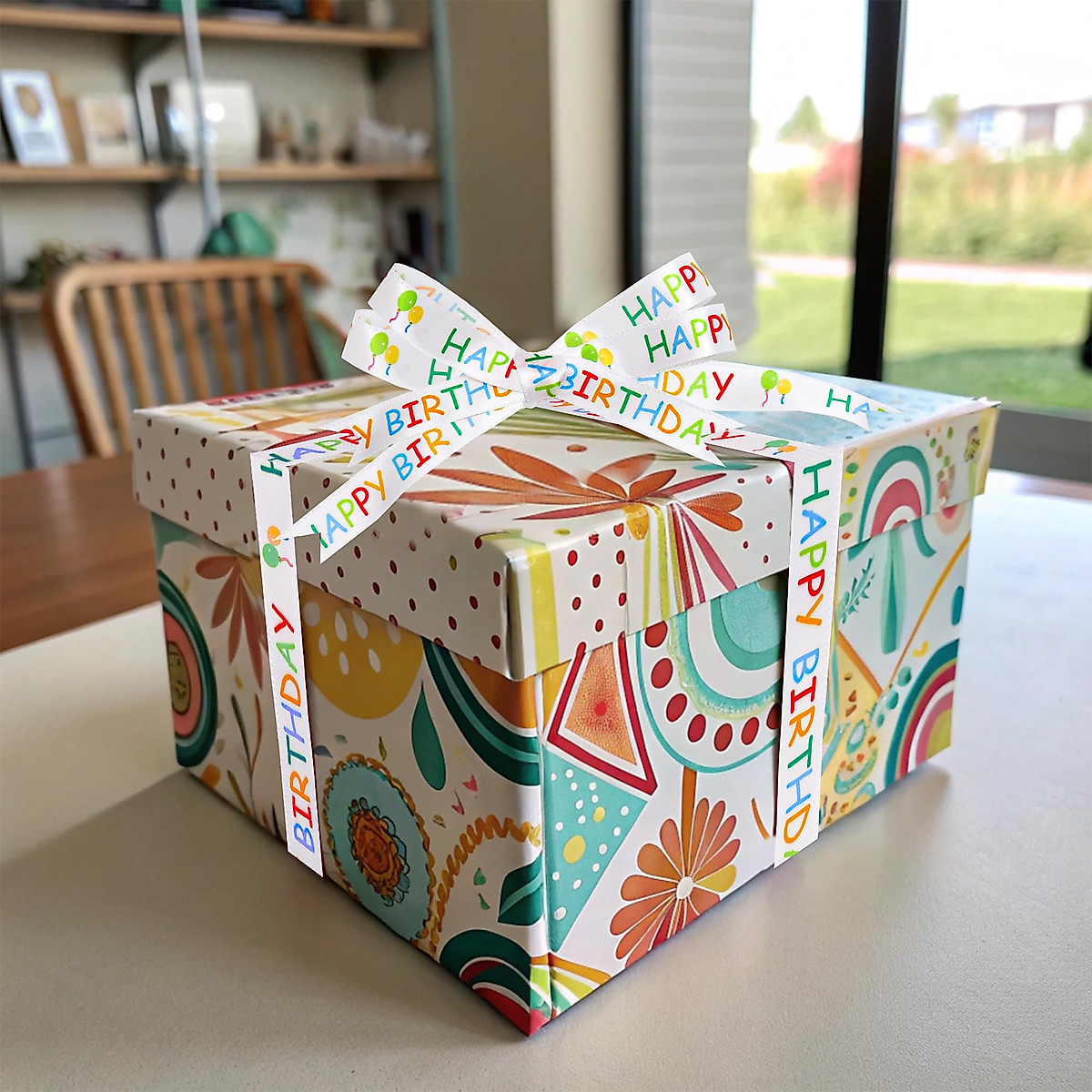 Happy Birthday Ribbon Roll for Gift Wrapping Crafts, 15 mm x 30 ft