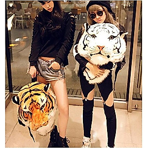 Domineering backpack stuffed tiger head 3D simulation personalised shoulder Bag Animal head shoulders bag (large, tiger yellow)