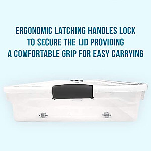 Homz Multipurpose 60 Qt Underbed Secure Latching Clear Plastic Storage Container with Snap-On Lid and Wheels for Home & Office Organization, (2 Pack)
