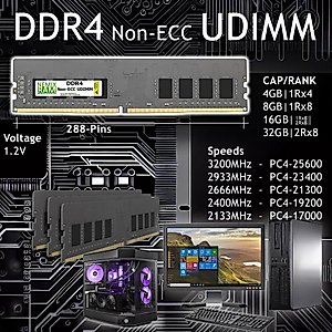 NEMIX RAM 32GB (2X16GB) DDR4 2133MHZ PC4-17000 2Rx8 1.2V 288-PIN Non-ECC UDIMM Unbuffered Desktop Memory KIT