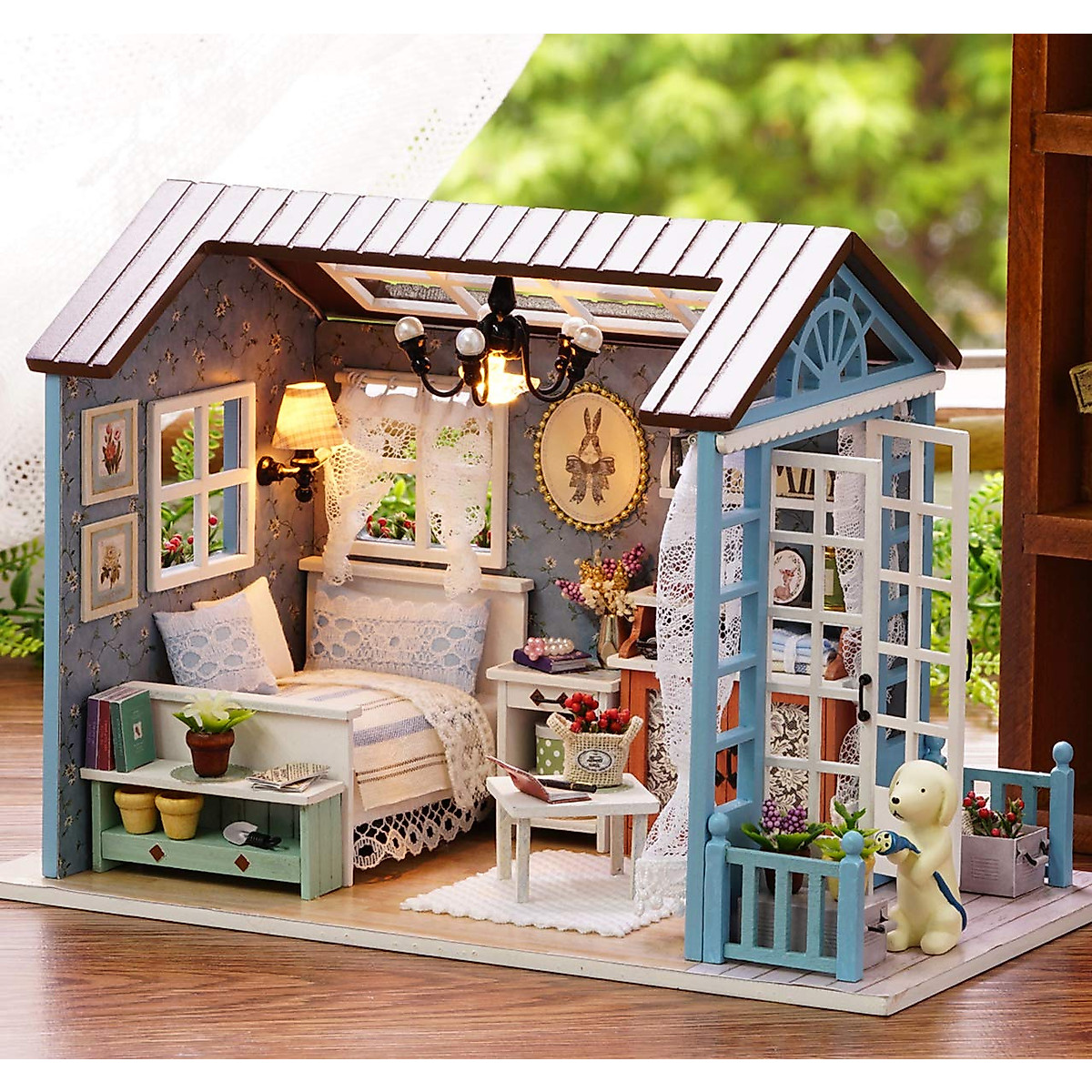TuKIIE DIY Miniature Dollhouse Kit, 1:24 Scale Wooden Mini Doll House Accessories with Furniture for Kids Teens Adults(Forest Times)