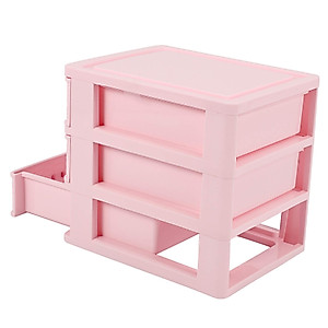 Luejnbogty Plastic Drawer Designed 3 Compartment Jewelry Storage Box Pink