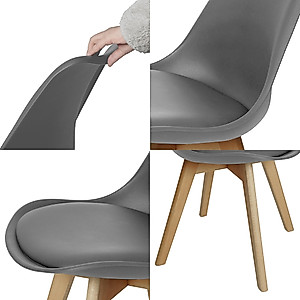 CangLong Mid Century Modern Side Chair with Wood Legs for Kitchen, Living Dining Room, Set of 2, Grey