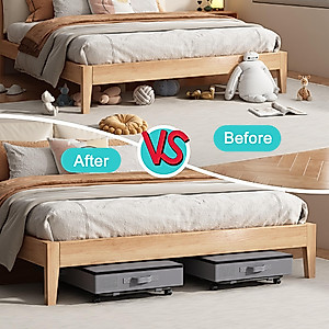 BEESTMUEBLE 2Pack Under Bed Storage, 53 L Under Bed Storage Containers with Wheels and Lids, Thicken 600D Oxford Cloth Under the Bed Organizer with Handles for Blankets, Pillows and Clothes, Grey