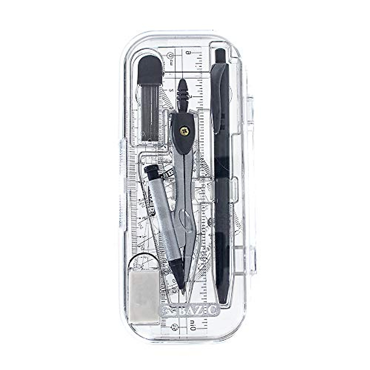 West Coast Paracord 9 Piece Mathematics Tool Set – Straight Ruler, 30/60/90 Triangle Ruler, 45/90 Triangle Ruler, 180 Degree Protractor and More! Clear/Black Includes Sturdy Storage Case