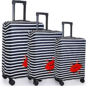 Silkfly 3 Pcs Red Lips Travel Luggage Cover Anti Scratch Dirt Washable Suitcase Protector Elastic Luggage Sleeve with Zipper, Fits 18-28 Inches