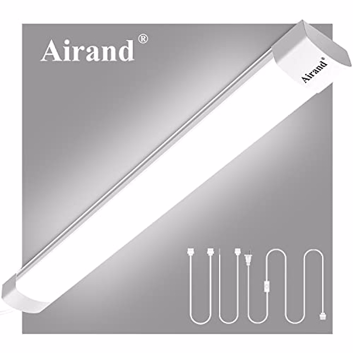 Airand LED Shop Lights for Garage with Plug, Waterproof Linkable LED Tube Light 5000K Under Cabinet Lighting,3600 LM LED Ceiling and Closet Light 36W, Corded Electric with ON/Off Switch
