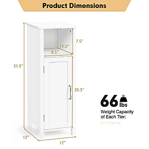 LUARANE Wooden Bathroom Floor Storage Cabinet, Side Storage Organizer Cabinet with 1 Door Open Shelf Adjustable Shelves, Small Free Standing Sideboard for Entryway Living Room Kitchen (White)