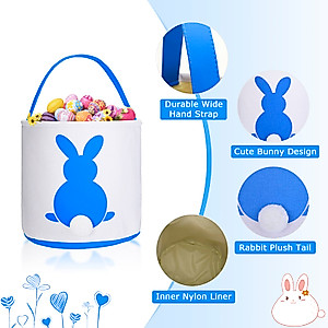 Jexine 12 Pcs Easter Bunny Basket Bags Bulk for Kids Gift Bucket Easter Eggs Hunt Basket with Handle Bunny Tote Bag Carry Bucket Rabbit Fluffy Tails Bags for Easter Party Decorations (Sequin Style)