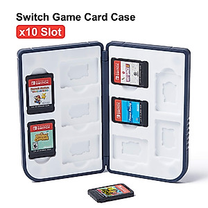 Game Card Case for Nintendo Switch (2019 & 2021 OLED),Nintendo Switch Lite,10 Game Cards & 10 Memory SD Cards Strorage Holder, Gameboy Portable Slim/Small Size Case Blue