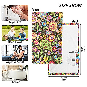Jucciaco Floral Flowers Paisley Towels for Bathroom Kitchen Sports, Cotton Hand Towels Set of 2, 16x28 inch
