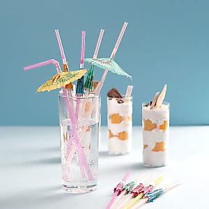 TABLECLOTHSFACTORY 50 Pack | Multi-Colored Umbrella Luau Pool Party Drinking Straws