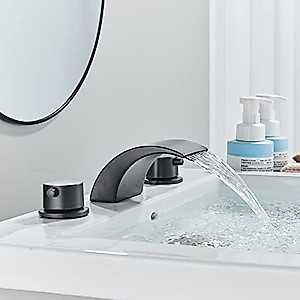 Oulantron ORB Waterfall Bathroom Faucet Widespread for Sink, Bathroom Basin Sink Faucet LED with Changing, 3 Holes 2 Handle Basin Mixer Tap Solid Brass Vanity Bathroom Sink Faucet