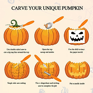 Yatashing Pumpkin Carving Kit Tools 12Pcs DIY Jack-O'-Lantern Professional Sturdy Stainless Steel Supplies Carving Stencils Zipper Bag for Adults & Kids and Halloween Decorations