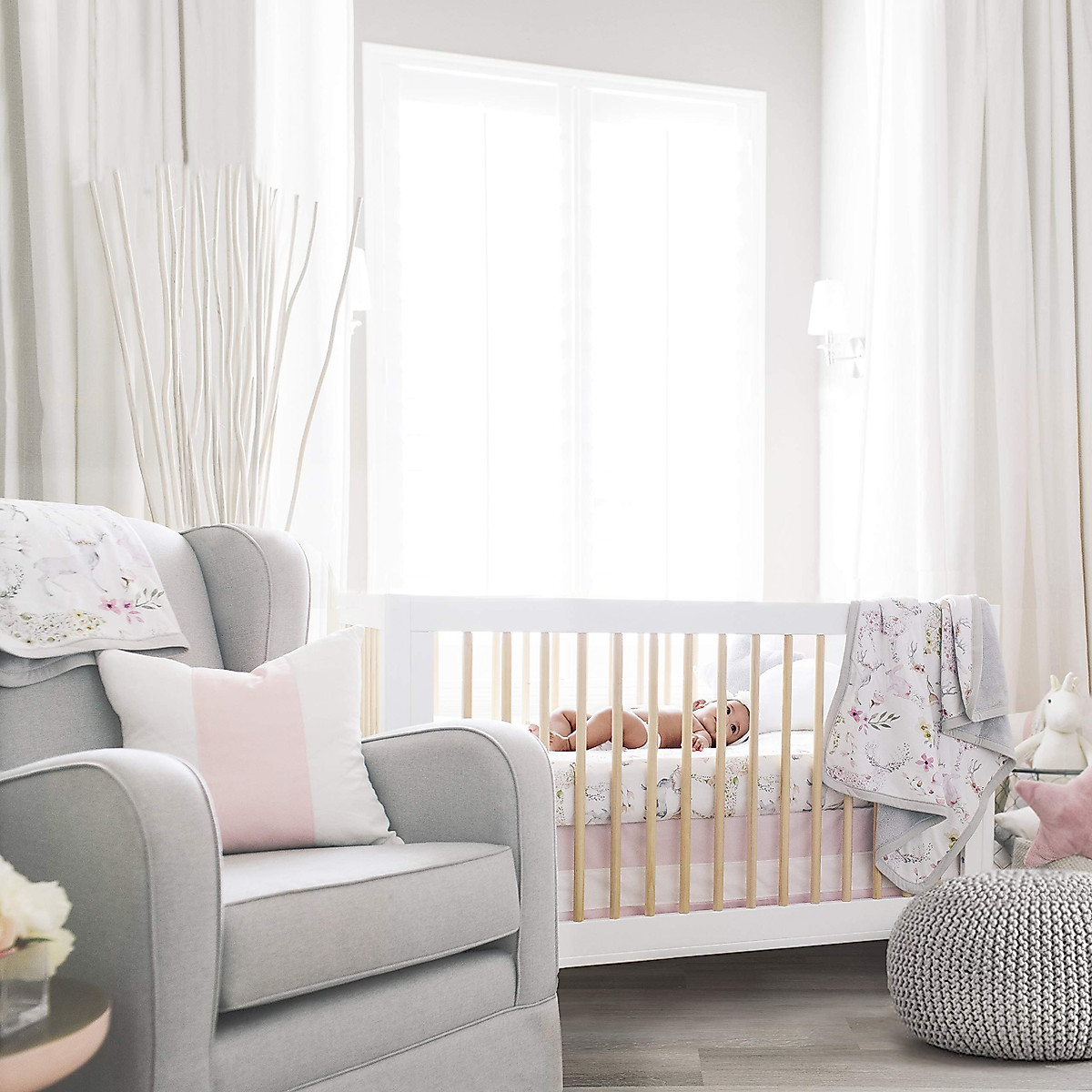 Oilo Baby Blanket, Luxury Soft Plush Backing & 100% Turkish Cotton Jersey Print, Double Layered, 30" x 40", Rolled Jersey Edge Trim, Machine Washable, Infant Blanket, Toddler Blanket, Woodland Fawn