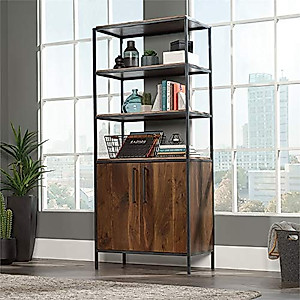 Sauder Nova Loft Bookcase with Doors, L: 33.07" x W: 17.32" x H: 75.98", Grand Walnut Finish