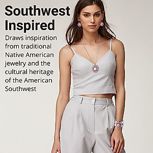 Howlite Jewelry Set - Pink Western Jewelry for Women - Turquoise Inspired Necklace, Earrings & Cuff Bracelet Set - Southwestern Chunky Statement Necklace in Stainless Steel - 26" Necklace Length