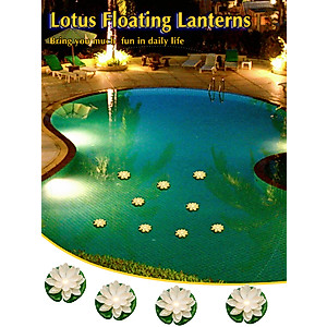 Hortsun 9 Pack Floating Pool Lights Lotus Flower Lantern Artificial Foam LED Lifelike Pool Lights Battery Operated Pool Lantern Pond Decoration(White, Yellow Light, 3.94 Inch)