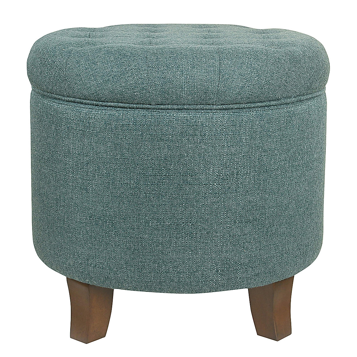 HomePop by Kinfine Fabric Upholstered Round Storage Ottoman - Button Tufted Ottoman with Removable Lid, Teal Woven