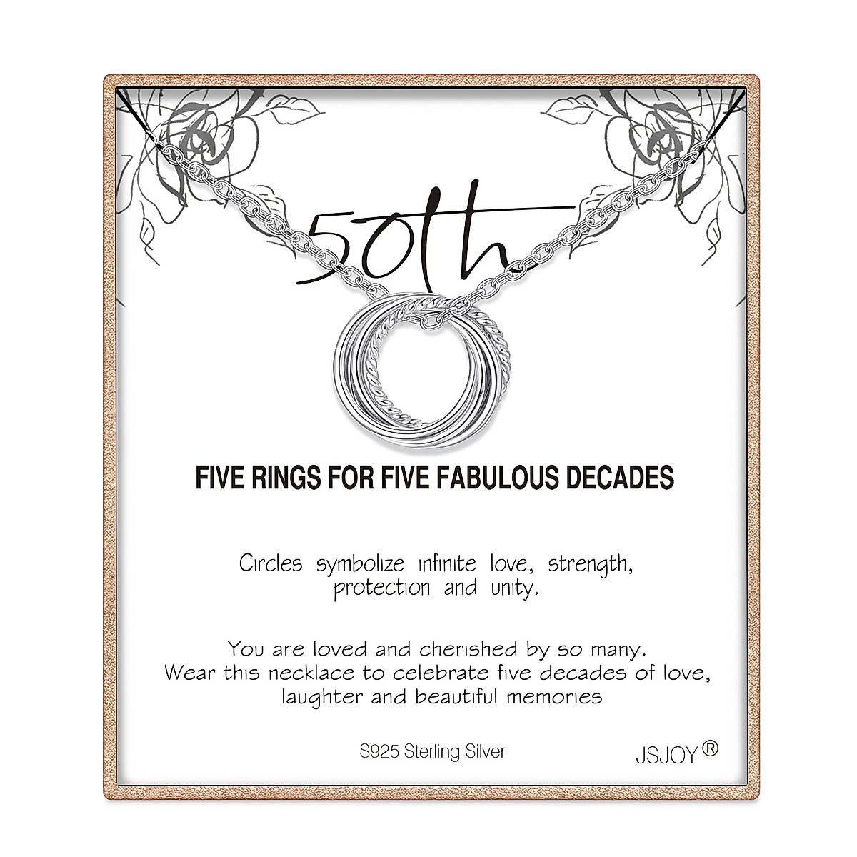 JSJOY 50th Birthday Gifts for Women Mother's Day Gifts for Grandma Turning 50 Women Birthday Gift Ideas 5 Circle Necklace for Her 50 Year Old Birthday Necklace Friend Gifts