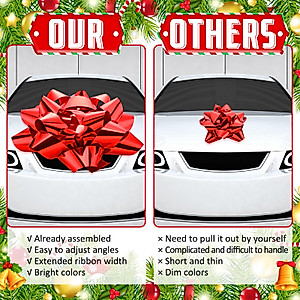 FineCheer 16 inch Big Car Bow Giant Christmas Bow Large Gift Bow Pre-Assembled Giant Red Wrapping Bow Huge Car Bow Christmas Metallic Decorative Bow for Present Tree Houses Bike Holiday Decoration