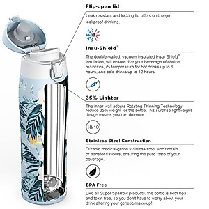 Super Sparrow Insulated Water Bottle Stainless Steel -12oz - BPA-Free Travel Mug - Reusable Kids Water Bottle - Leakproof Metal Flask for Sports, Travel, School