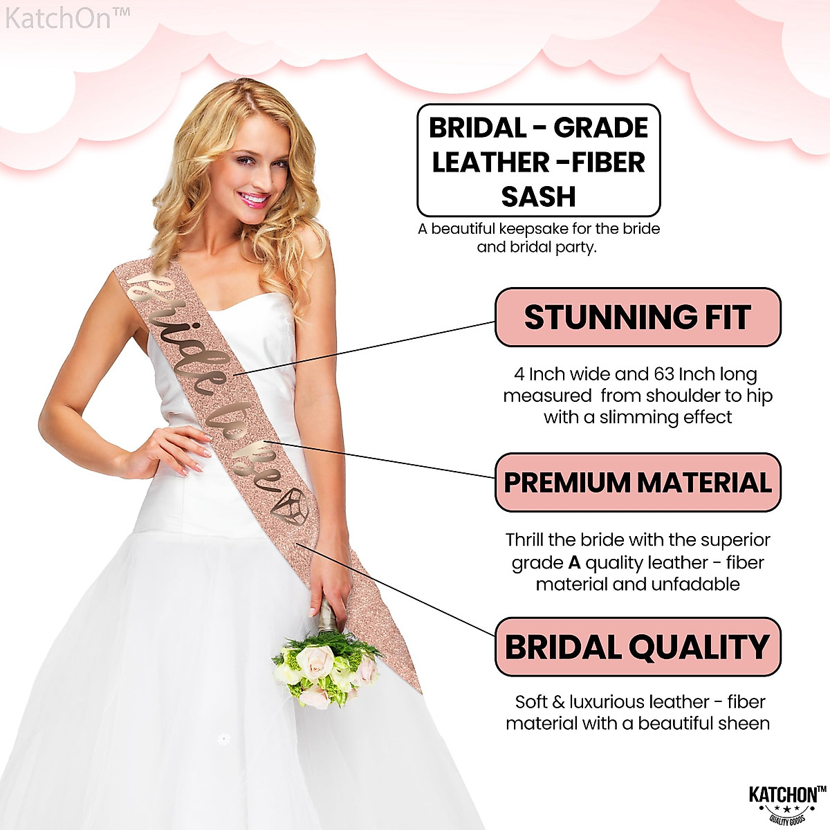 KatchOn, Rose Gold Bride to be Sash Set - Pack of 5 | Bachelorette Sash, Tiara, Veil for Bachelorette Party Decorations | Bachelorette Party Sashes | Bride Tribe Tattoos | Bridal Shower Decorations