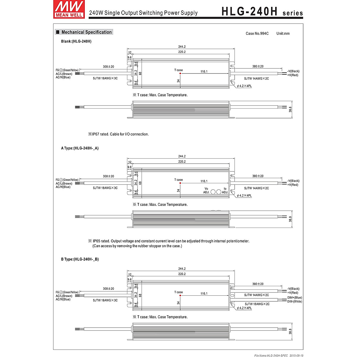 MW Mean Well HLG-240H-48A 48V 5A 240W Single Output LED Switching Power Supply