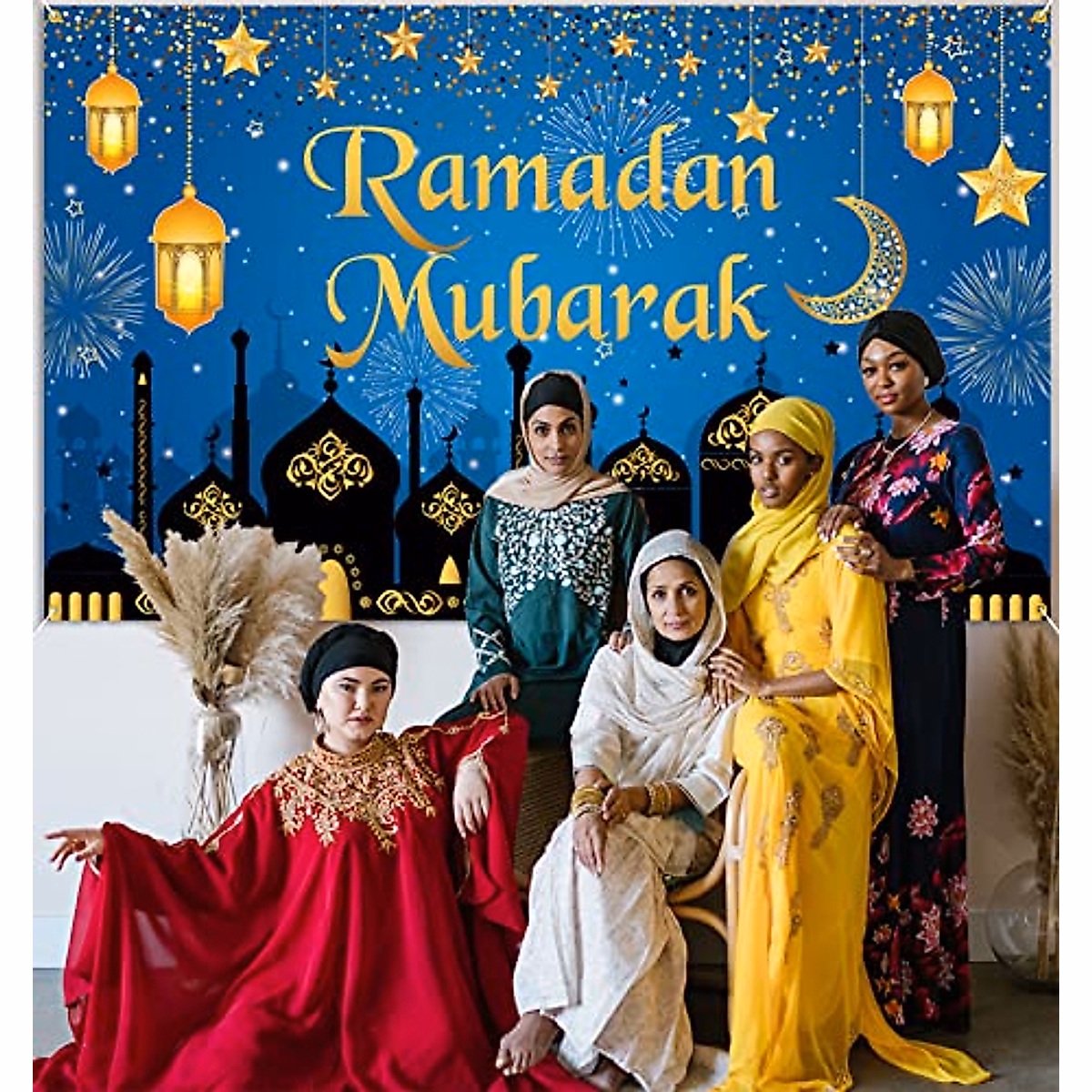 PTFNY Ramadan Mubarak Backdrop Banner 71 x 43 Inch Large Size Muslim Eid Mubarak Backdrop Background Party Decorations Supplies Muslim Ramadan Photo Booth Props