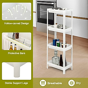 S AFSTAR 4 Tier Plastic Storage Shelf Rack Set of 2, 39-Inch Tall Floor Storage Shelving with Drainage Holes, Plastic Narrow Shelves for Small Space, Multipurpose Shelving Unit for Bathroom Laundry