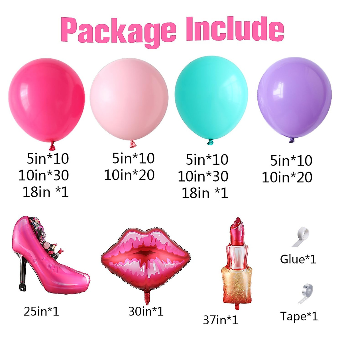 Makeup Balloon Garland Arch Kit for Girls Spa Party Decorations,147Pcs Hot Pink Purple Lipstick Lip Kiss High Heels Foil Balloons for Princess Women SPA Day Cosmetics Birthday Party Decor Supplies