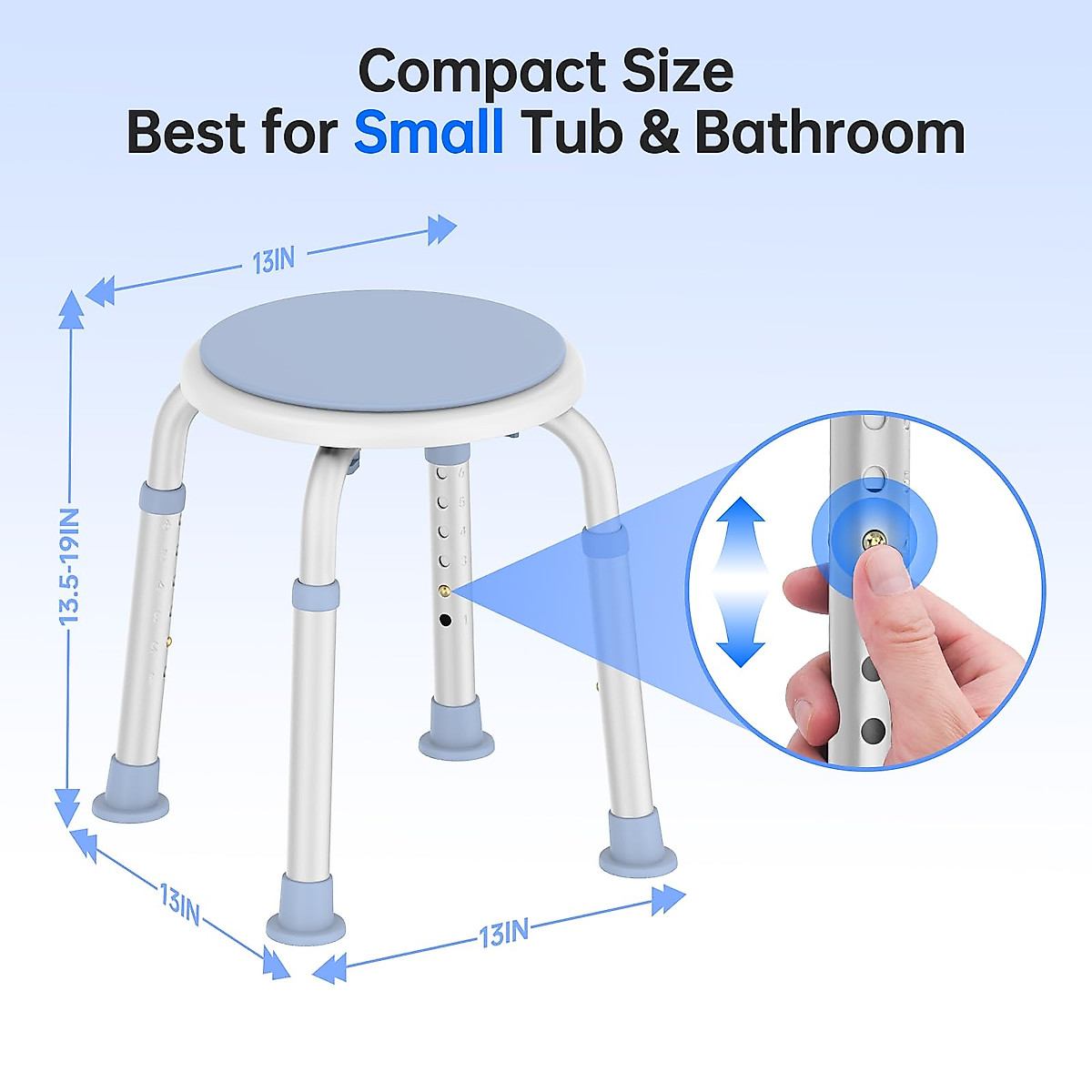 Delog 360 Degree Rotating Shower Chair 300lb, Swivel Shower Stool for Inside Shower Tool Free Adjustable Shower Seat Tub Chair and Small Bathtub Seat Bench with Anti-Slip Rubber Tips