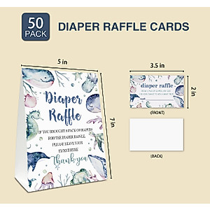 Diaper Raffle Tickets For Baby Shower, Ocean Animals, Marine Life Themed Cards,Party Favors For Baby Showers Game Cards, 1 Sign & 50 Cards Per Pack – (015-niaobu)