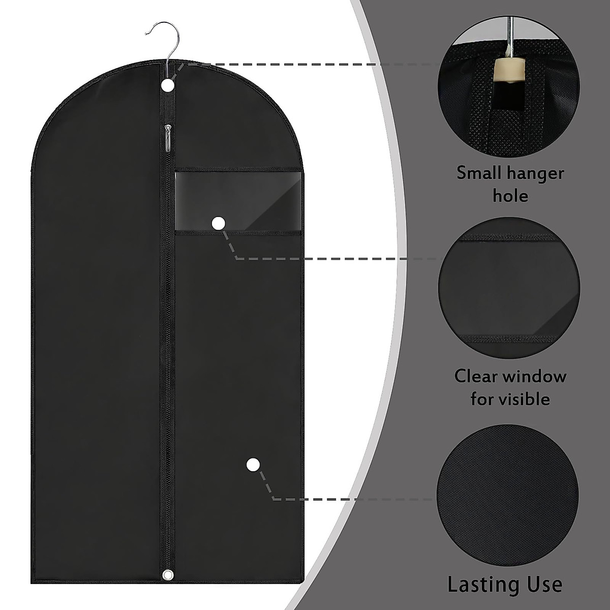 Fafish Dress Bags for Gowns Long,60'' Garment Bag Suit Bag for Closet Storage and Travel(Black)