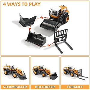skirtoy Kids Construction Vehicles Playset with Playmat, 18" Crane Toy, 10" Excavator, Tractor, Dump Truck, Cement, 4 Firetrucks, Educational Engineering Toy Set Birthday Gift for Toddler Boy 3+
