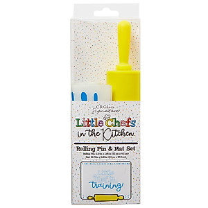 C.R. Gibson Kids in The Kitchen Silicone Mat and Rolling Pin for Children, Multicolor