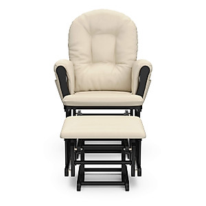 Storkcraft Premium Hoop Glider and Ottoman (Cherry Base, Beige Cushion) – Padded Cushions with Storage Pocket, Smooth Rocking Motion, Easy to Assemble, Solid Hardwood Base