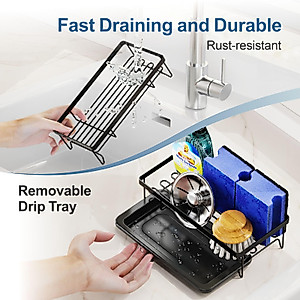 GSlife 2 in Set of Dish Drying Rack and Sink Caddy - Dish Rack for Kitchen Counter with Slots, Utensil Holder, Cup Holder, Cutting Board Holder, Black