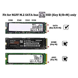 M.2 SATA SSD to USB 3.0 External SSD Reader Converter Adapter Enclosure with UASP, Support NGFF M.2 2280 2260 2242 2230 SSD with Key B/Key B+M(Can't Fit for PCIe NVMe/PCIe AHCI with Key M)