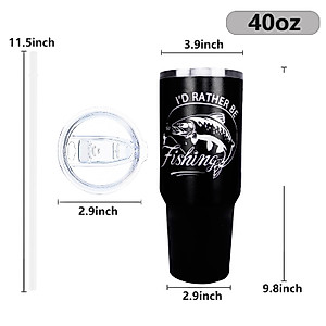 ZNYYZYBA Fishing Gifts for Men, I'd Rather Be Fishing 40 oz Fishing Tumbler with Handle and Straw and Leak Proof Lid, Reusable Stainless Steel Insulated Fishing Coffee Mug, Gifts for Fisherman