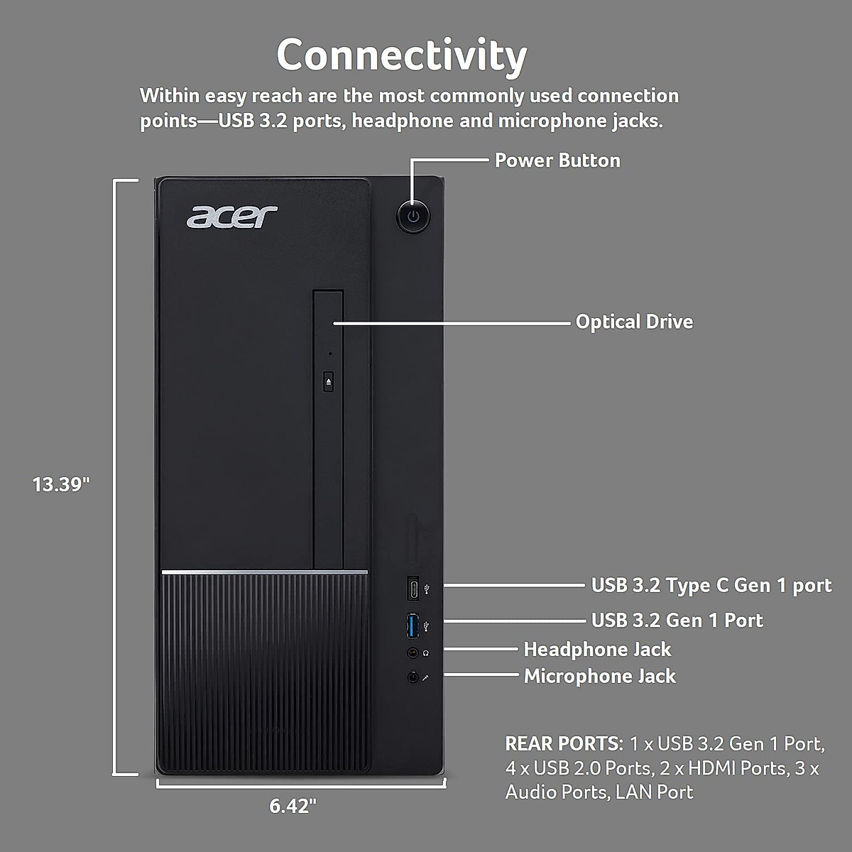 Acer Aspire TC-1750-UR12 Desktop | 12th Gen Intel Core i5-12400 6-Core Processor | 16GB 3200MHz DDR4 | 512GB NVMe M.2 SSD | 8X DVD | Intel Wireless Wi-Fi 6E AX211 | Bluetooth 5.2 | Windows 11 Home