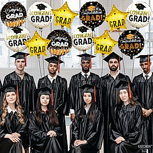 KatchOn, Congrats Grad Balloon Set - Big, 18 Inch, Pack of 12 | Congrats Grad Balloons, 2024 Graduation Party Decorations | Black and Gold Graduation Balloons, Graduation Decorations Class of 2024