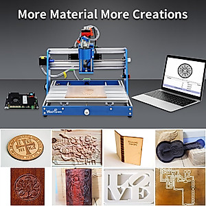 WolfPawn CNC Router Machine 3018 Blue All-Metal for Beginner with Emergency-Stop 3 Axis GRBL Control Engraving Machine Milling Carving for Wood Acrylic MDF PVC Plastic, 300X180X60mm (775Motor)