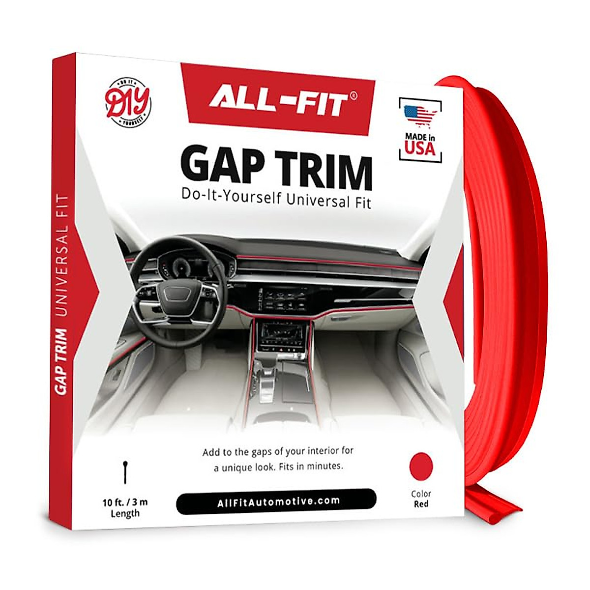 All-Fit Automotive Car Gap Filler – 10 Ft Red Trim Molding for Car Accessories Interior – Universal, Flexible Car Interior Accessories for Dashboards, Panels, & Air Vents – Easy DIY Installation